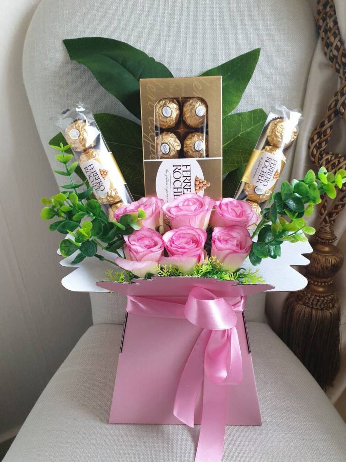 Pink Ferrero Rocher & Silk Flowers Chocolate Bouquet – Goat Gifts